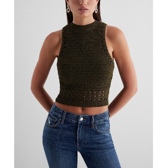 Express | Sweaters | Crochet High Neck Cropped Sweater Tank | Poshmark